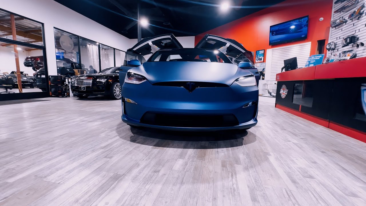 TESLA MODEL X with Matte Metallic Night Blue Vinyl Wrap - YouTube
