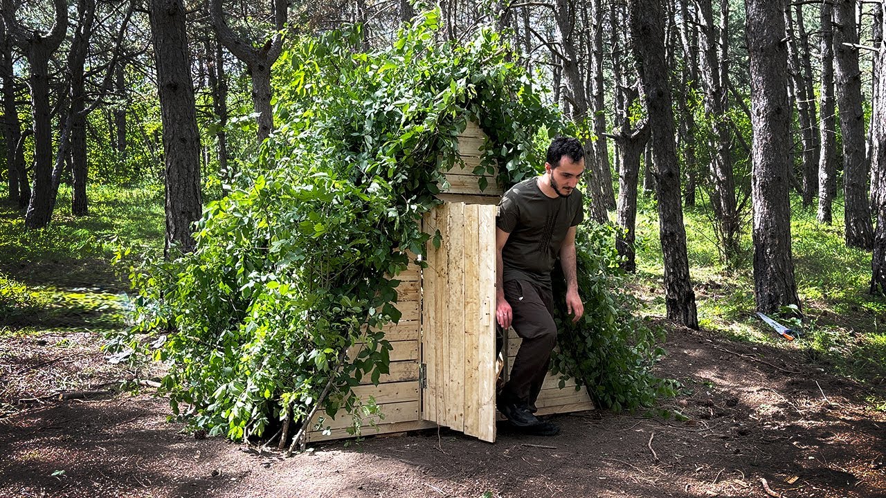 Building a Wooden House in the Forest | Solo camping Wild life ...