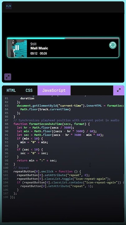 Code 4 | Custom HTML Audio Player With Repeat Button | JavaScript ...