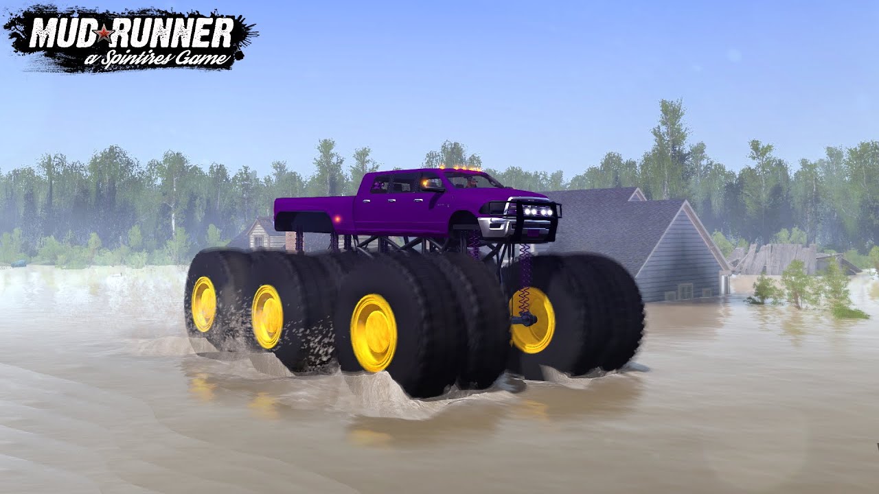Spintires MudRunner Monster Truck Drives On Top Of The Water - YouTube