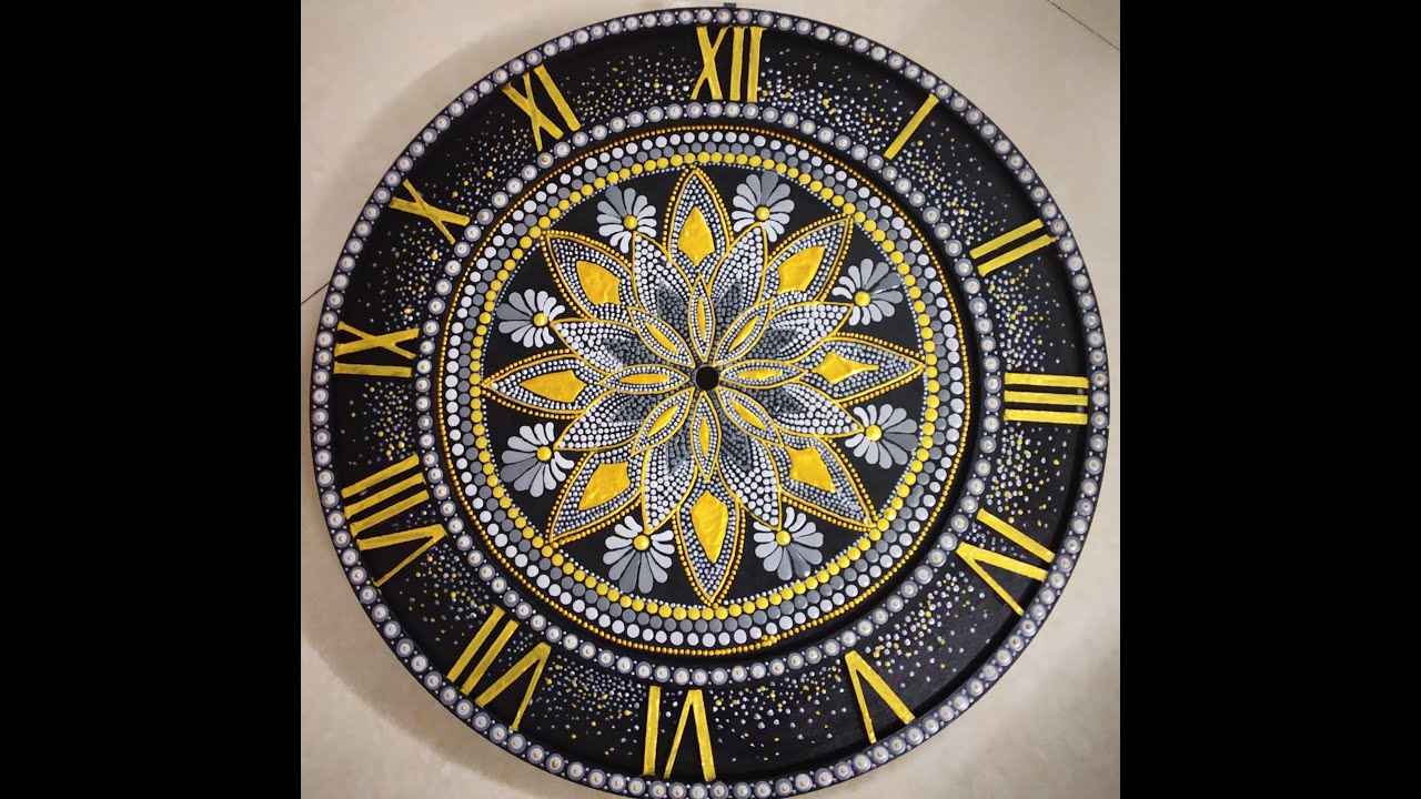 DIY Easy Dot Mandala Art On MDF Wall Clock with Gold, Silver and Grey Color | Fuji Art Gallery ...