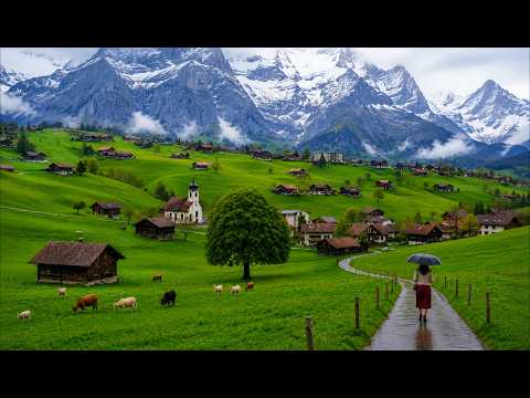 Schweizer Dorf am Regentag 🌧️  Ruhe, frische Luft & Natur  Grindelwald in 4K
