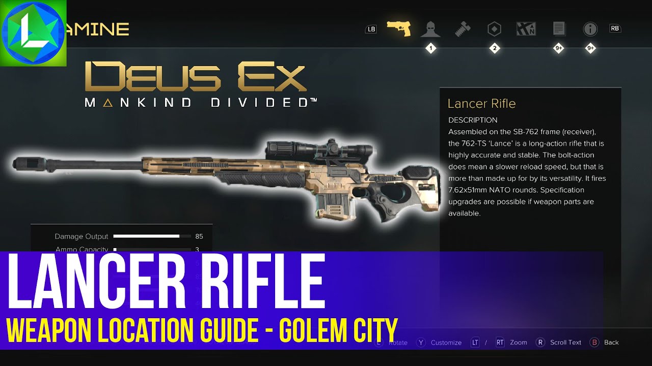 DEUS EX MANKIND DIVIDED - Lancer Rifle Weapon Location Guide - YouTube