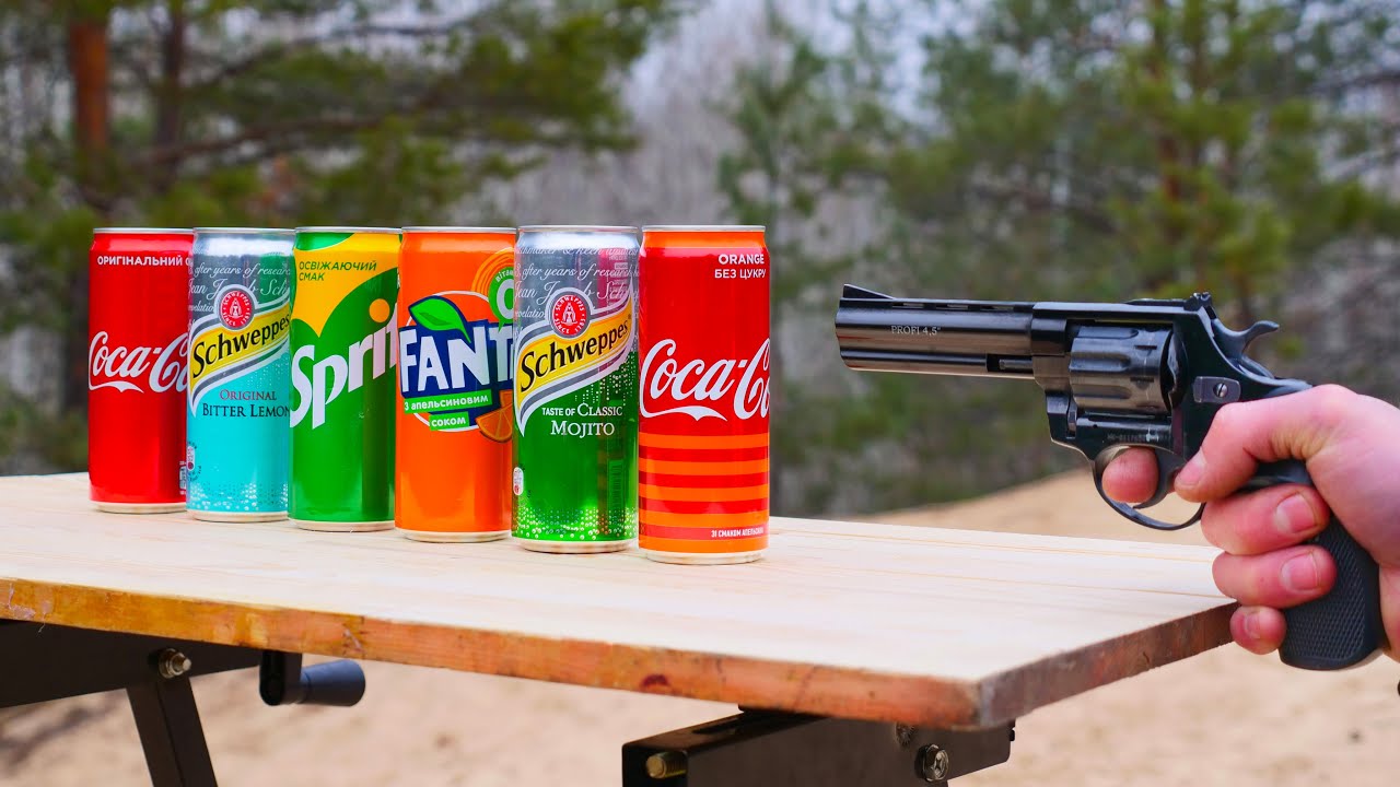 Experiment: Gun vs Coca Cola, Fanta, Sprite - YouTube