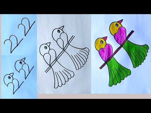 How to turn number 2222 into love birds | Easy birds drawing | Easy ...