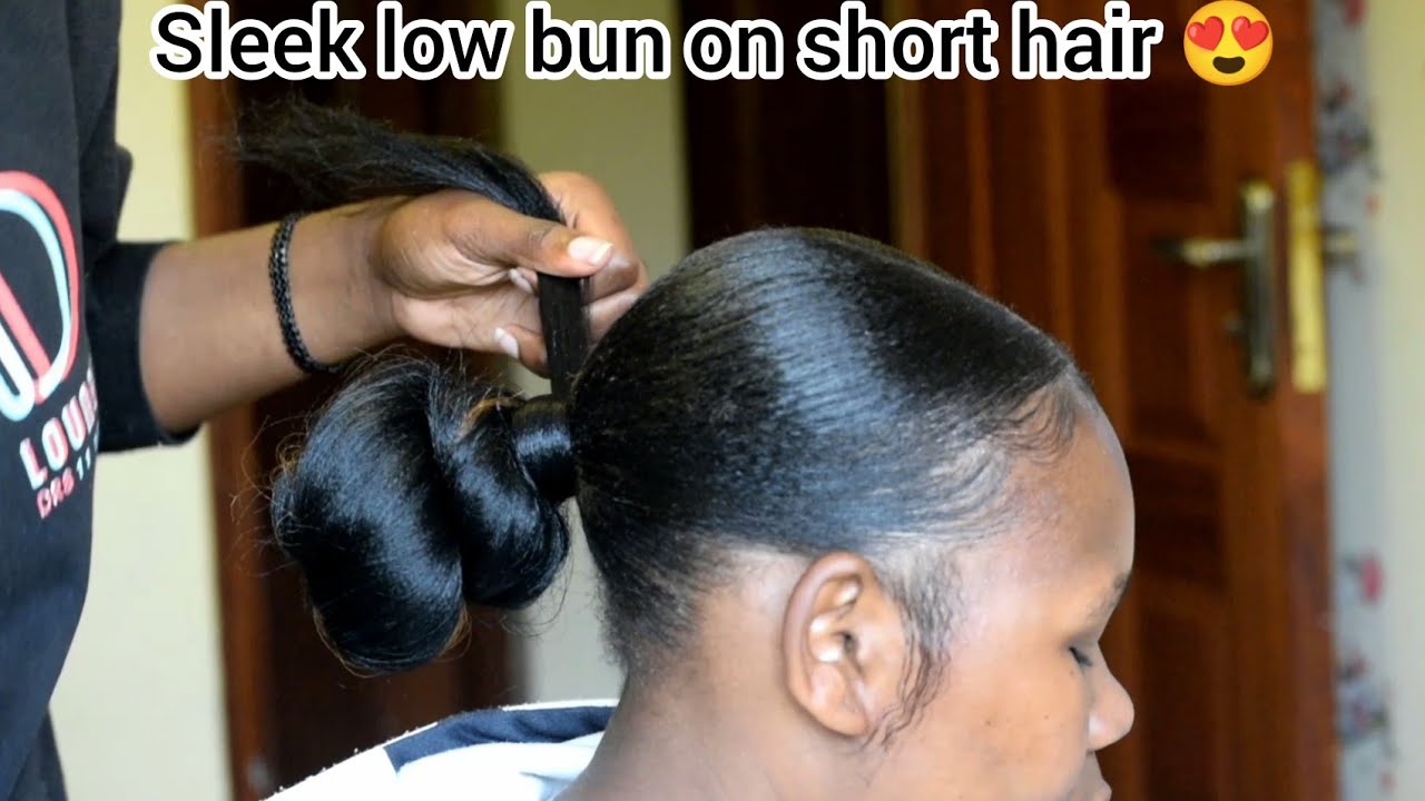 how to achieve a sleek low knot bun on short hair|middle part low bun # ...