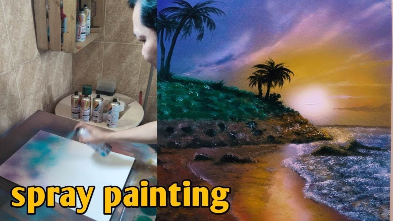 HOW TO SPRAY PAINT SUNSET/ SPRAY PAINT ART #artmaker#ofwqatar - YouTube
