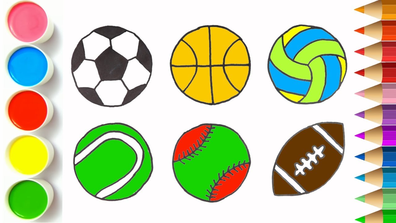 Sports Balls Drawing and Coloring for kids & Toddlers | how to draw ...