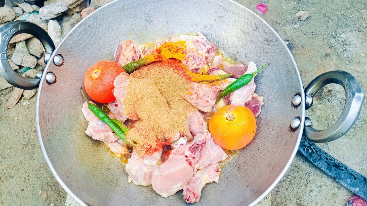 Enjoying Village Style Simple Chicken Curry With My Friend | Village ...