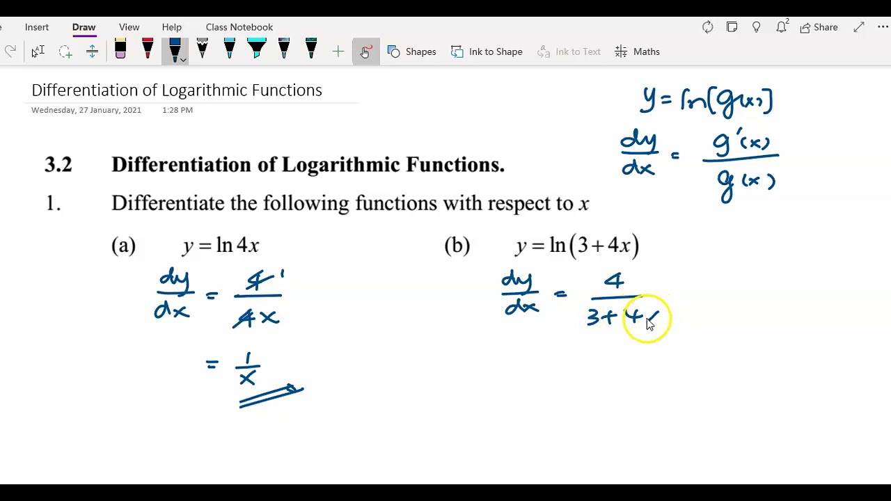 Tutorial: 3.2 Differentiation of logarithmic functions (Question 1 of 4 ...