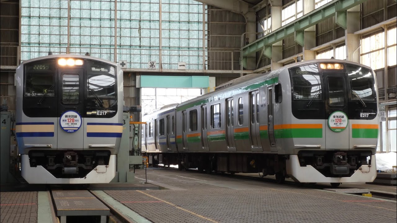 E217 リバイバル 旧カラー、湘南色撮影会 シャッターが上がる瞬間「E217系 撮影会」 - YouTube