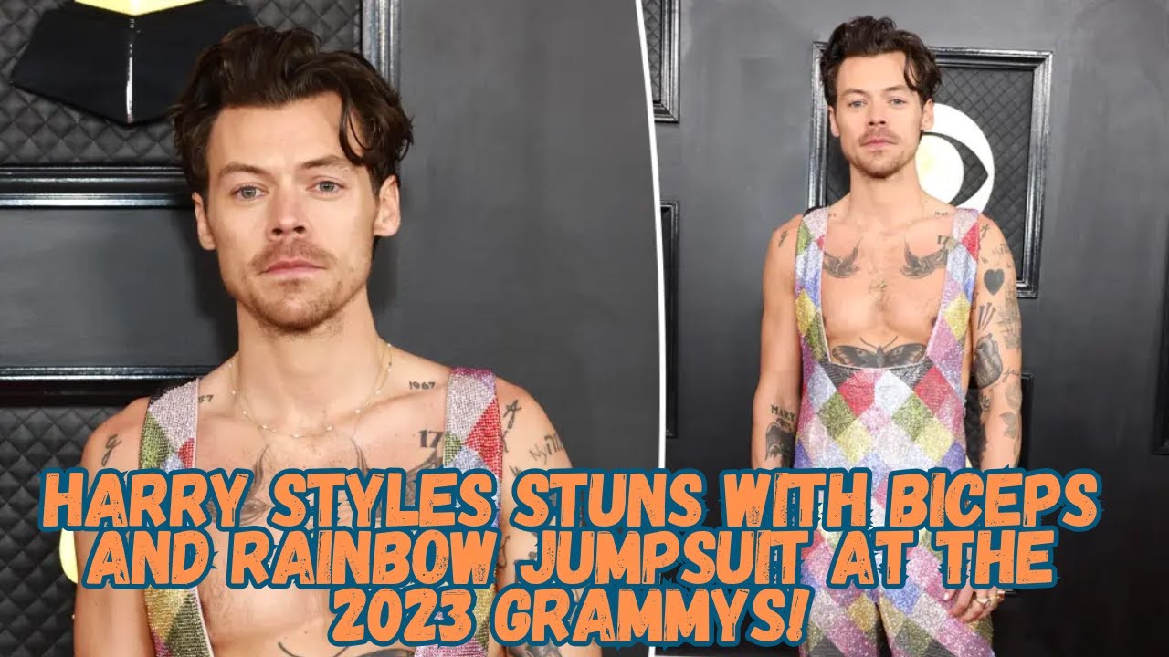 Harry Styles Stuns with Biceps and Rainbow Jumpsuit at the 2023 Grammys ...