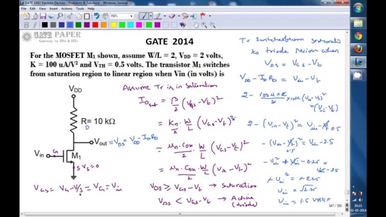 GATE 2014 ECE when MOSFET switches from saturation to linear region ...
