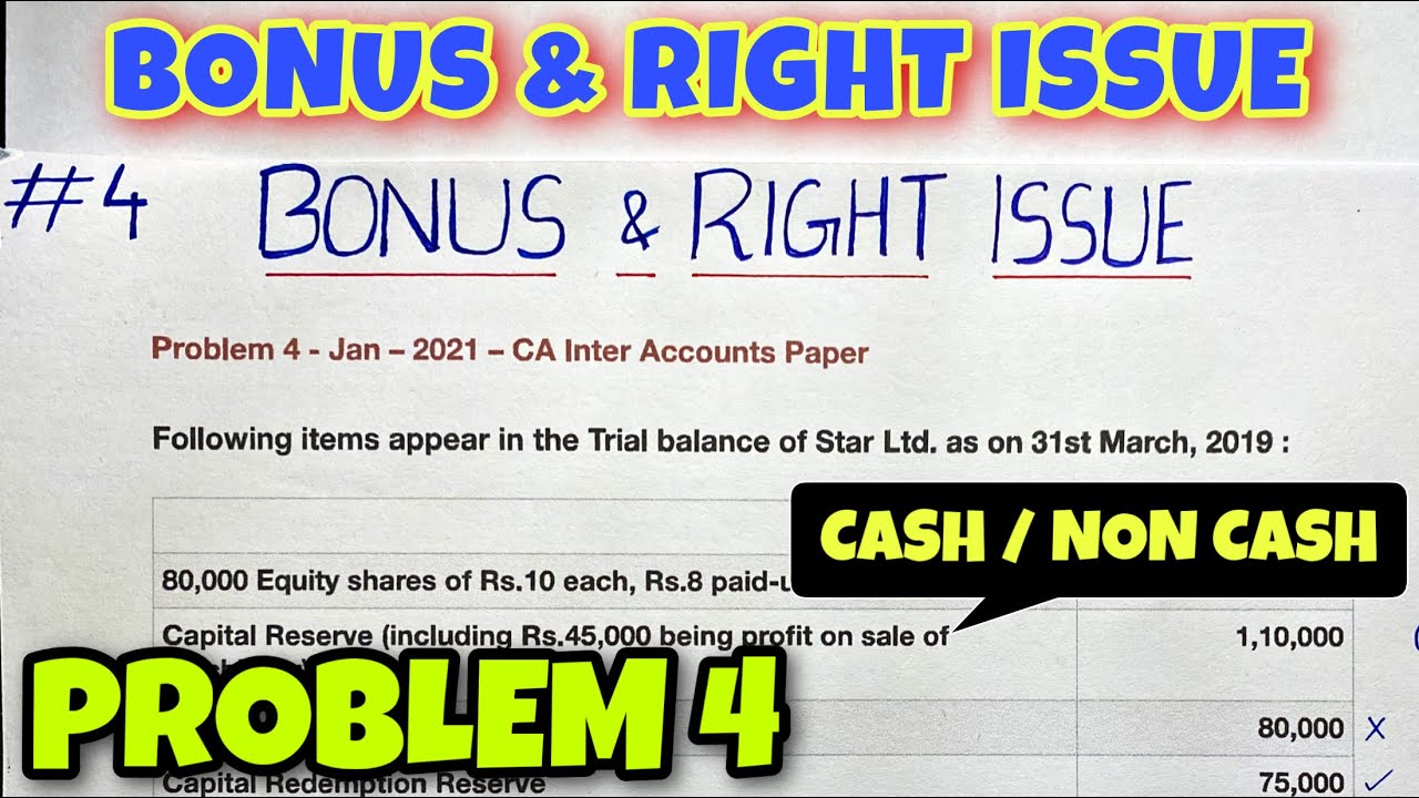 #4 Bonus & Right Issue - Problem 4 - CA INTER - By Saheb Academy - YouTube