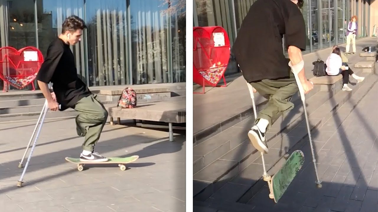 One Legged Man Shows Off Skateboard And Parkour Tricks - YouTube