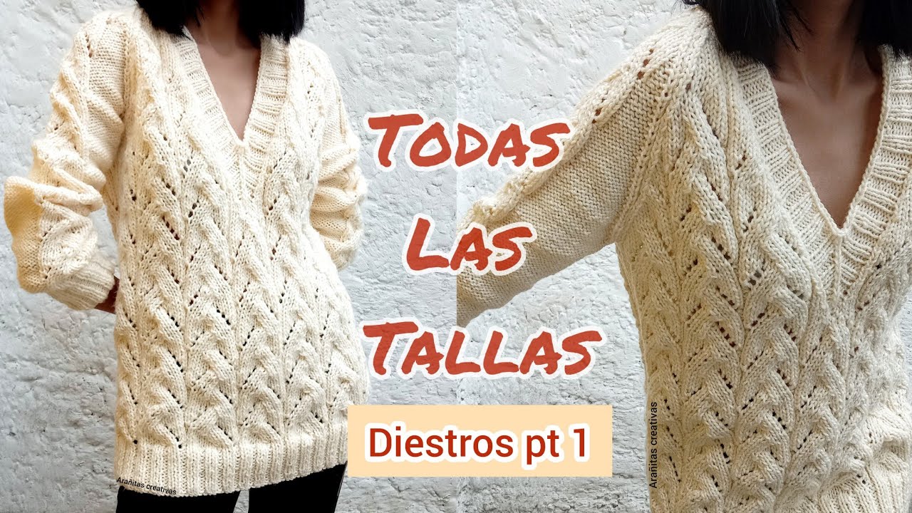 Con $11 dlls teji este suéter en manga ranglan con cuello V parte 1 ...