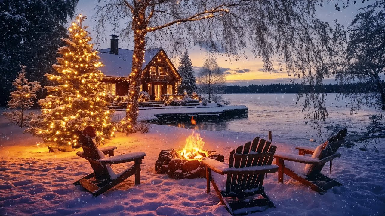Cozy Cabin Christmas Serenity: Crackling Fire and Peaceful Snowfall ...