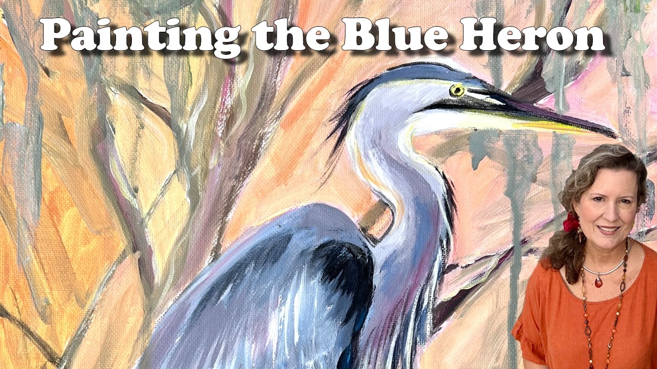 Blue Heron Painting with Texture - YouTube