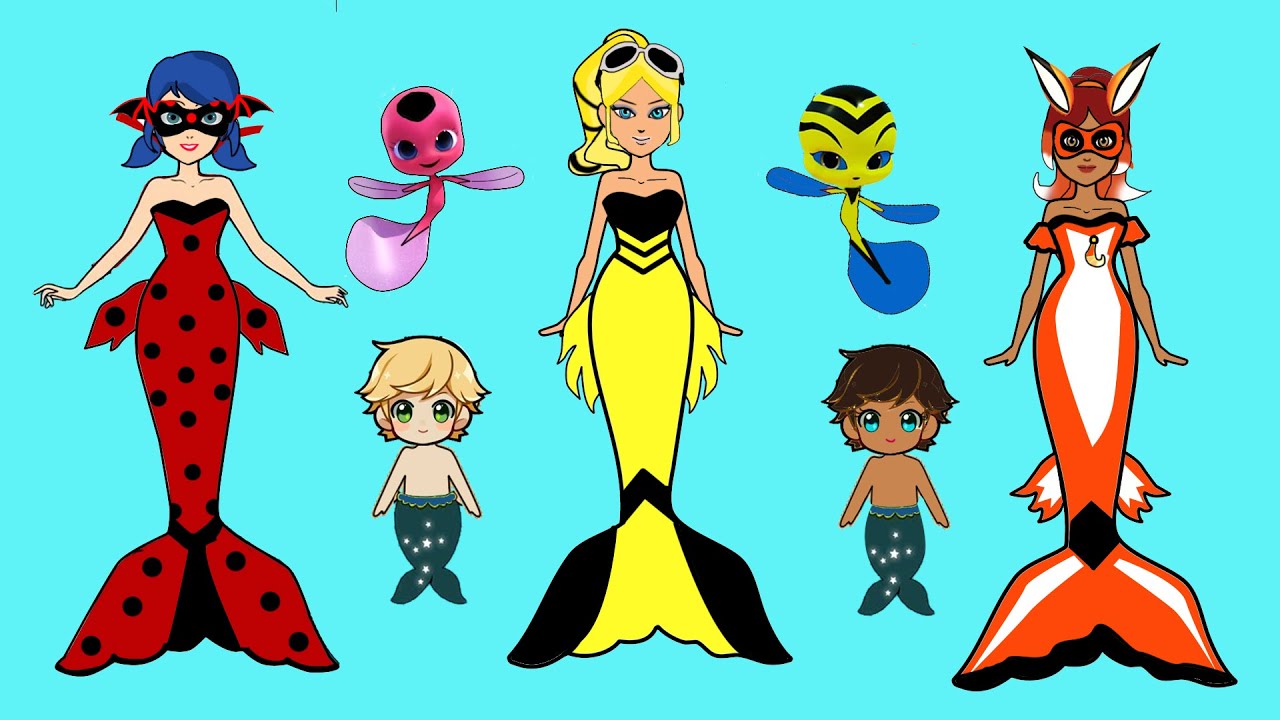 PAPER DOLLS LADYBUG QUEEN BEE & FOX MIRACULOUS GLITTER DRESSES LIKE ...