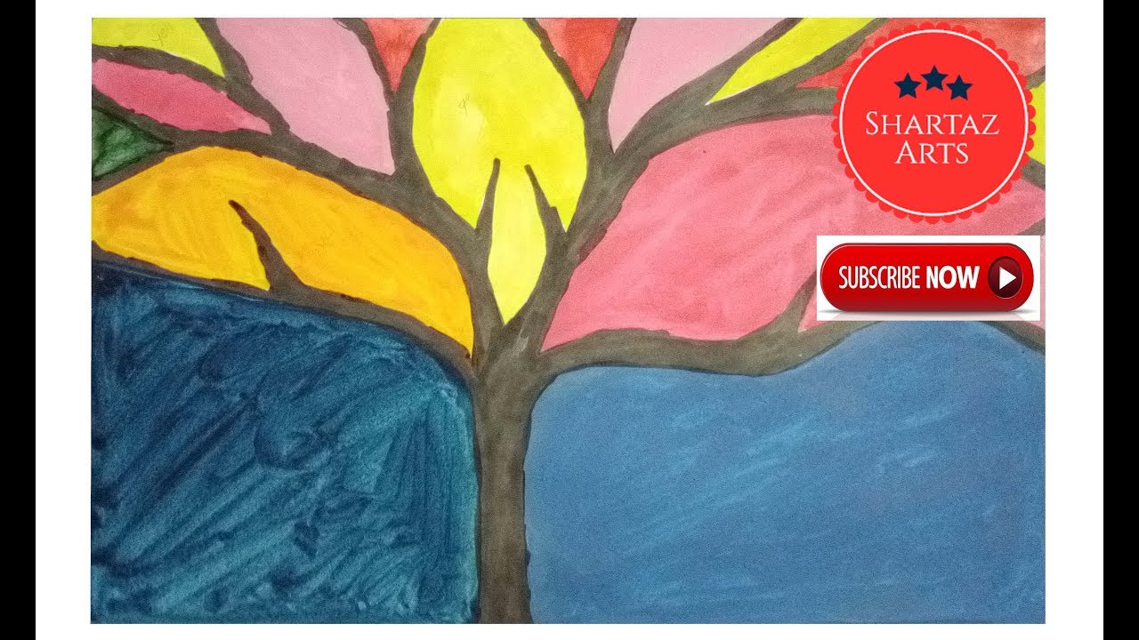 Easy sun shine tree drawing Coloring By Water Color. - YouTube