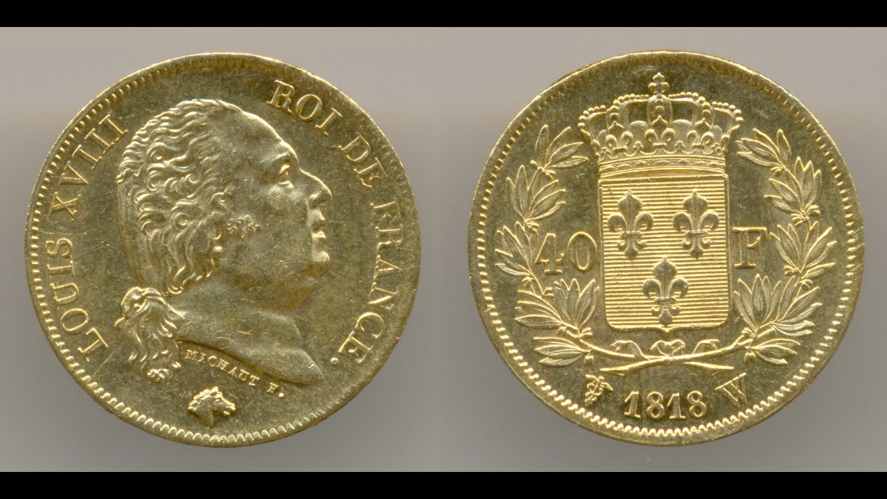 Нумизматика. Золотая монета. Франция, 40 франков 1818 г. W. (Лилль ...