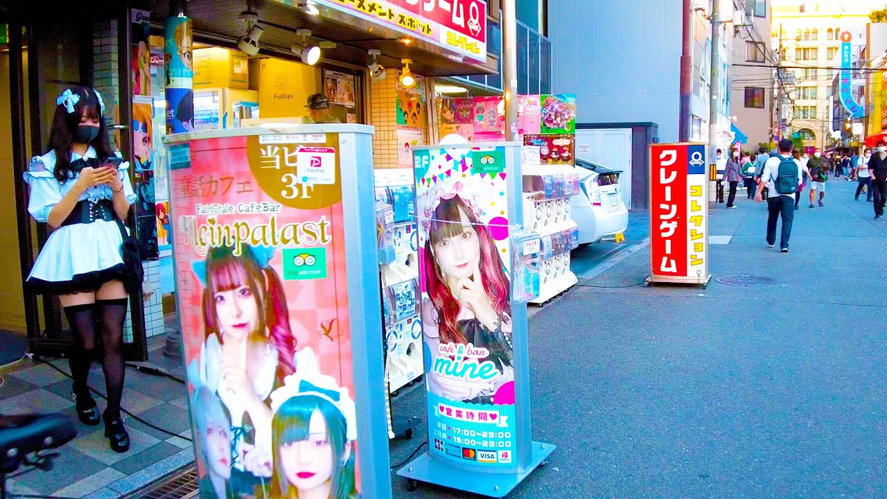 Namba in Osaka. Stroll around Maid Cafe Town ♪💖🐶4K ASMR non-stop 1 hour ...