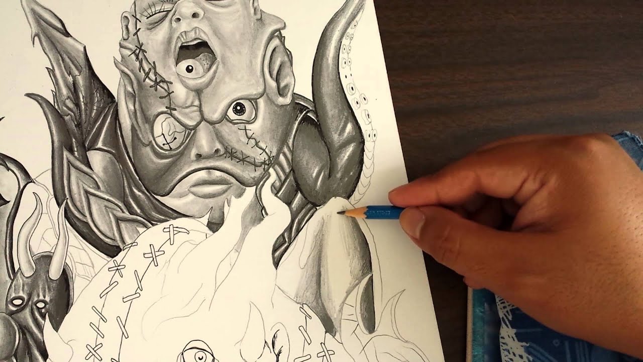 How to draw a biomechanical baby. PART 7 - YouTube