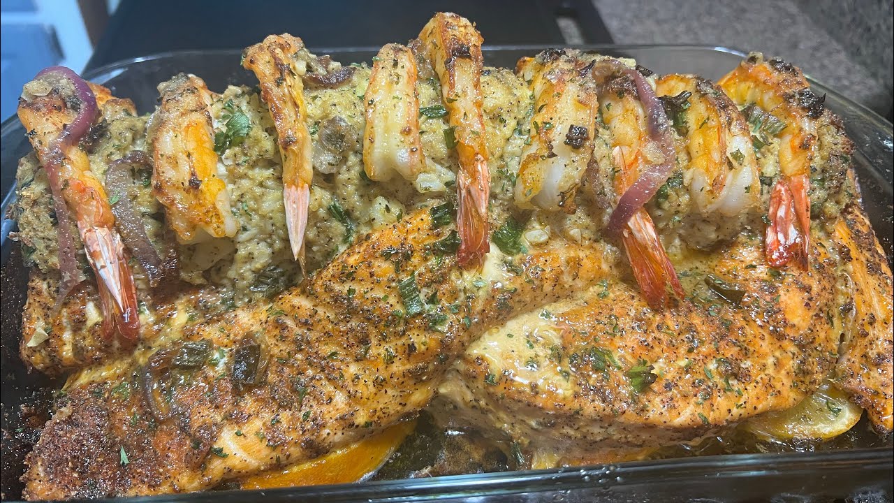 *Recipe* Crab stuffed braided Salmon topped with shrimp - YouTube