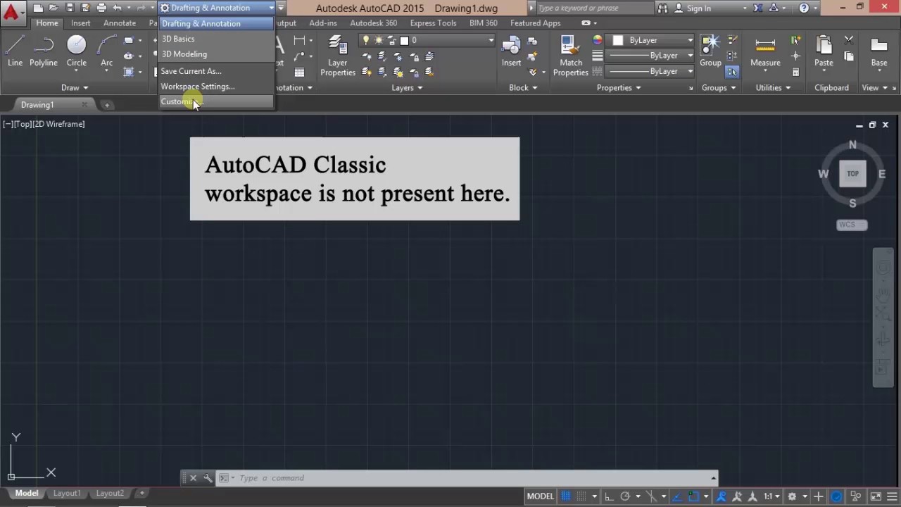 Classic workspace/view in AutoCAD 2015 manually - YouTube