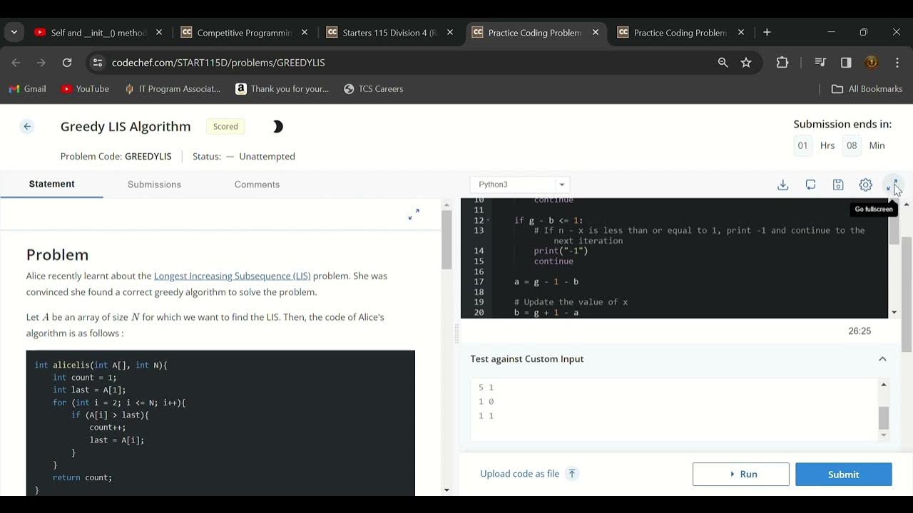 Greedy Lis Algorithmcodechef Solution Youtube