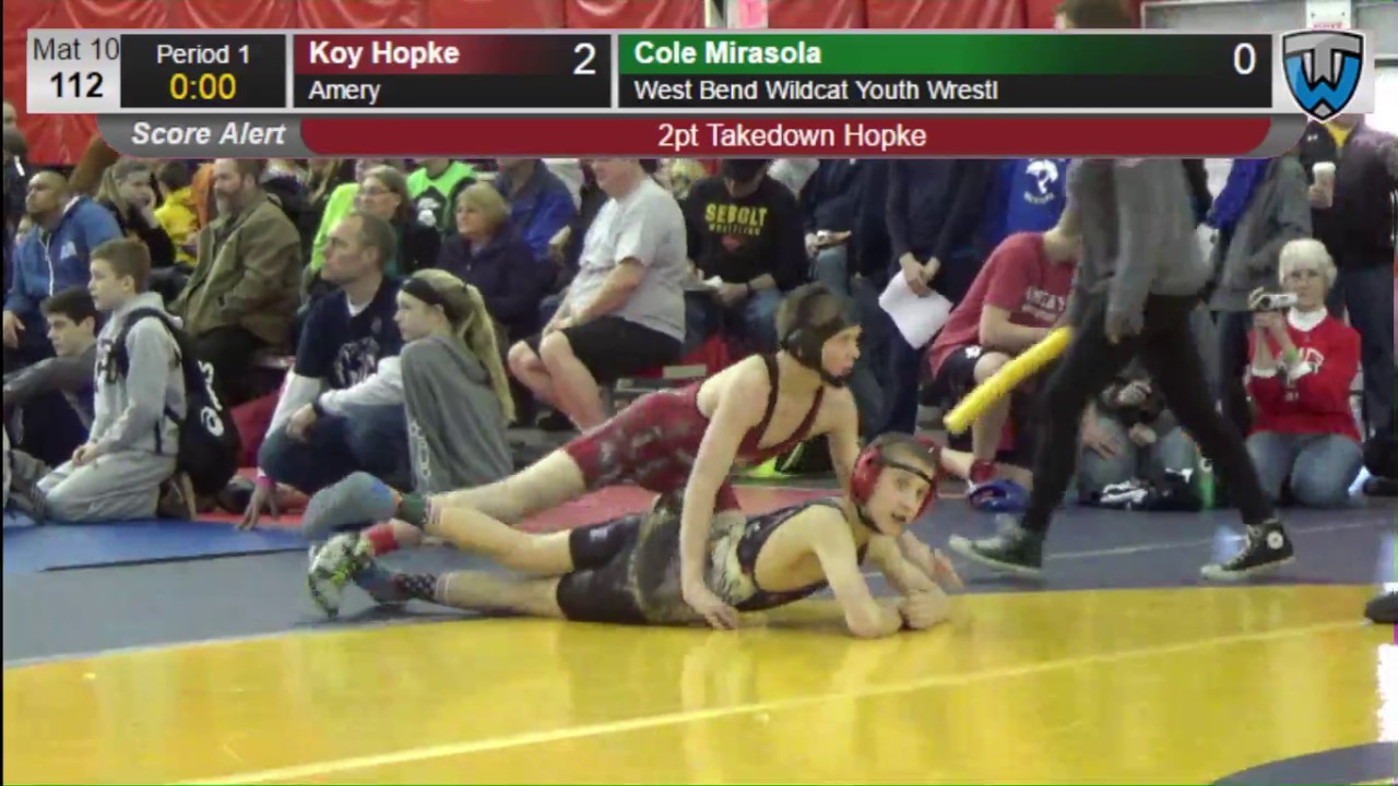 112 Koy Hopke Amery vs Cole Mirasola West Bend Wildcat Youth Wrestl ...