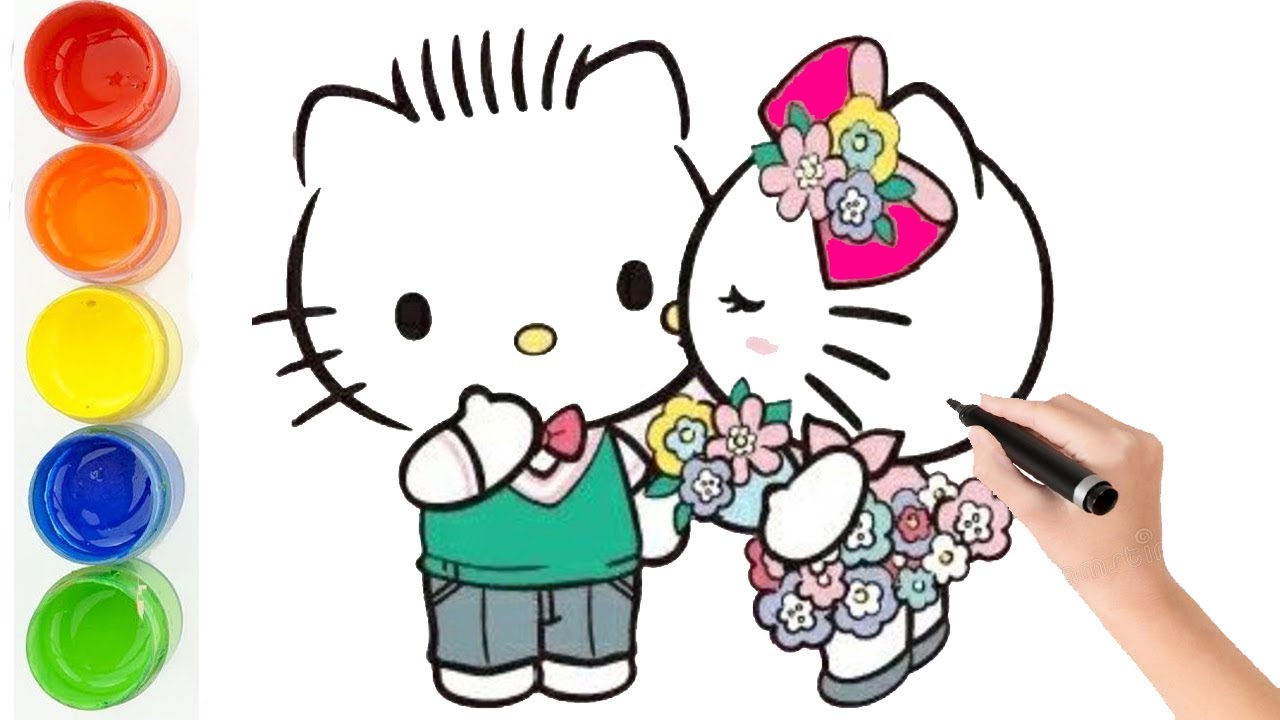 Hello Kitty and Daniel Love Drawing and coloring for kids toddlers ...