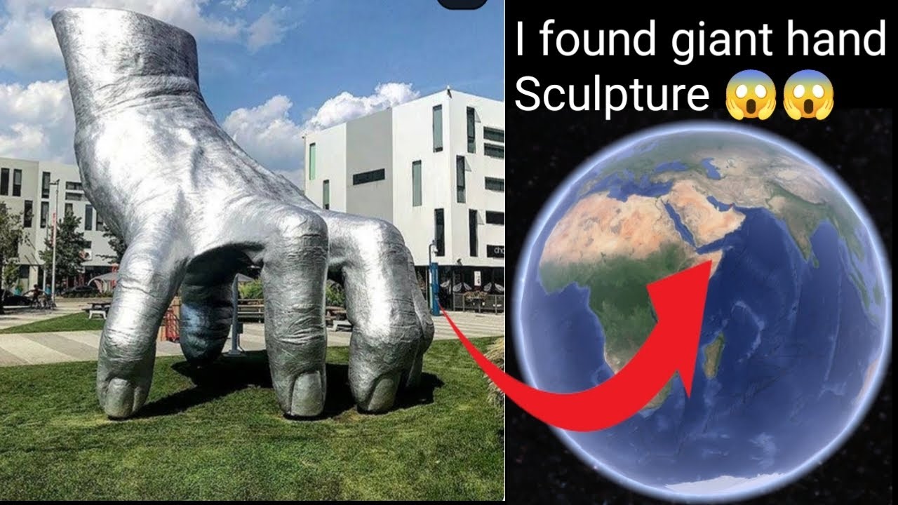 I found giant hand Sculpture in Google Earth shockingmap - YouTube