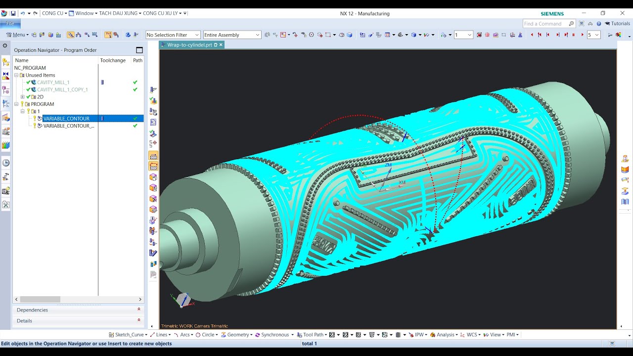 NX CAM 4Axis Wrap to cylinder - YouTube