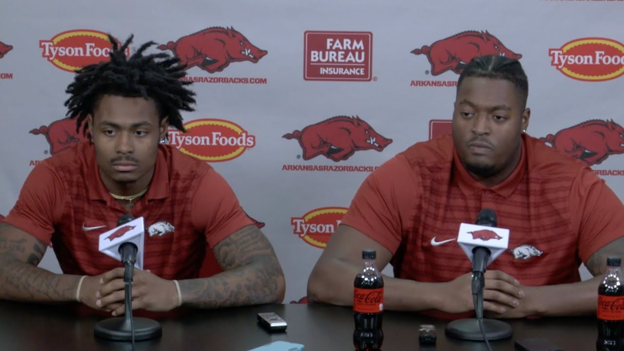 Caleb Wooden, Corey Robinson II, talk Arkansas spring football - YouTube