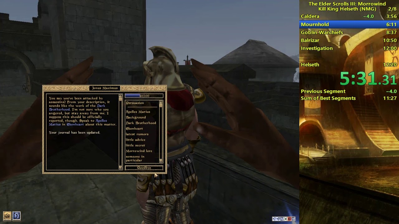 Morrowind Speedrun - Kill King Helseth (NMG) in 10:36 (no loads) - YouTube