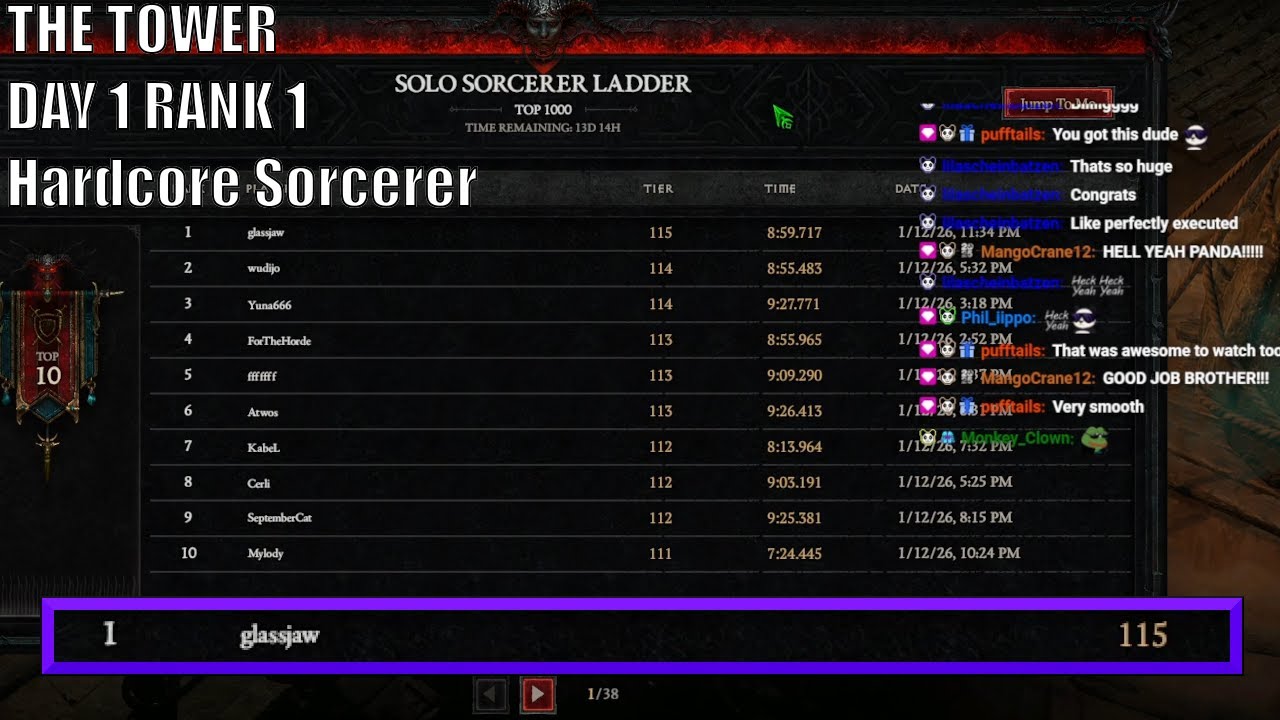 Diablo 4 The Tower Day 1 Rank 1 Hardcore Sorcerer Crackling Energy ...