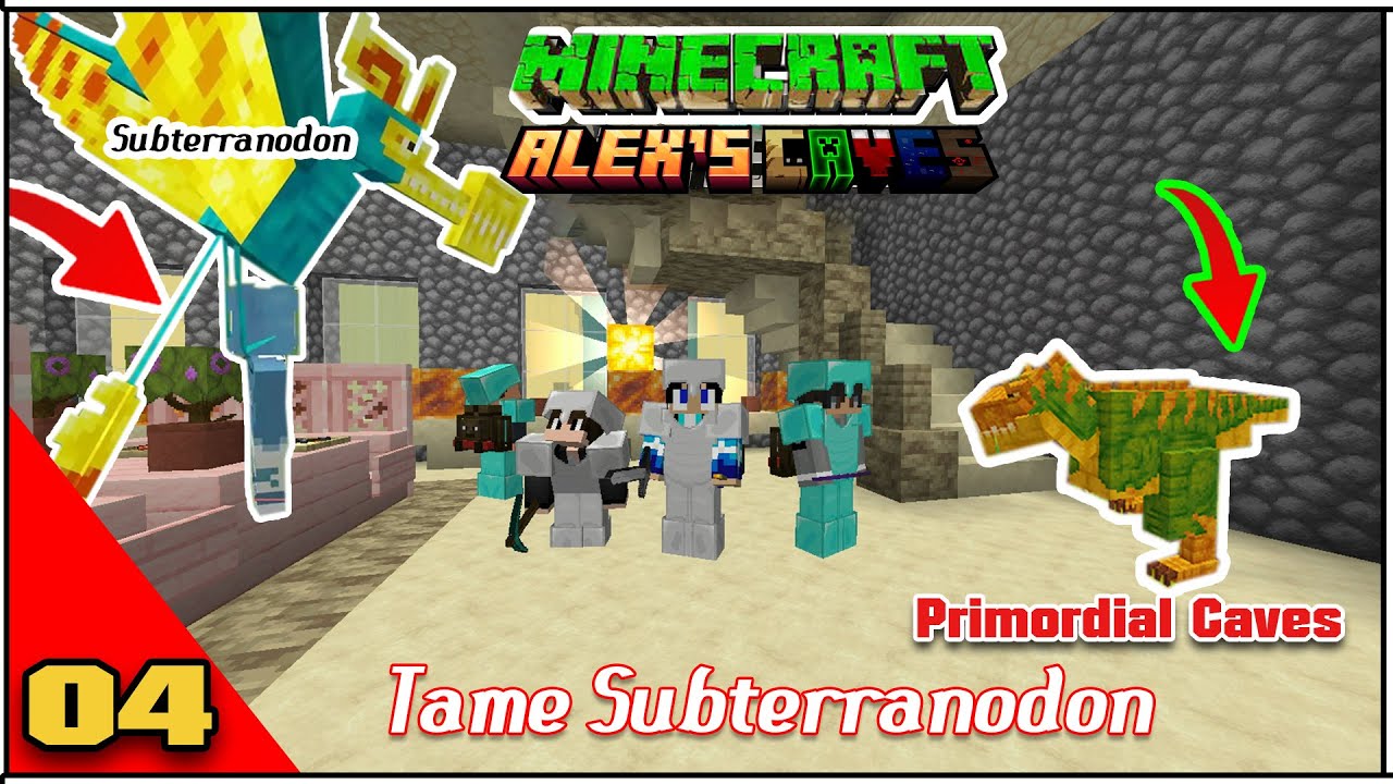 Minecraft Alex's Caves Mod : Primaldial Caves ចាប់សត្វ Subterranodon ...