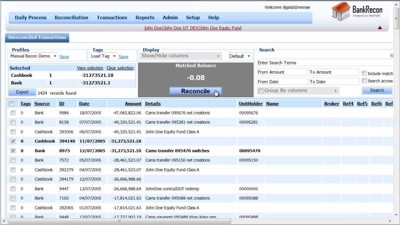 Manual Reconciliation in Bank Recon - YouTube