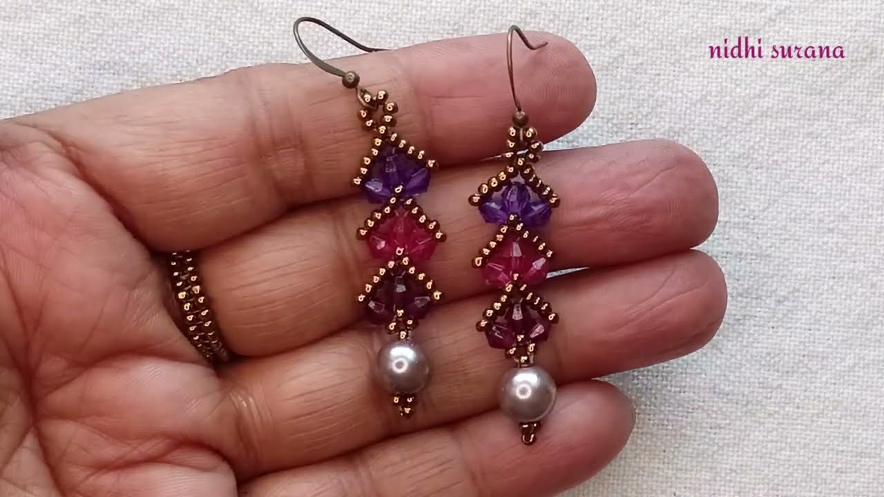 ⚜️Long Earrings with Bicone Crystals/Mystical Chevron/Pendientes/How to ...