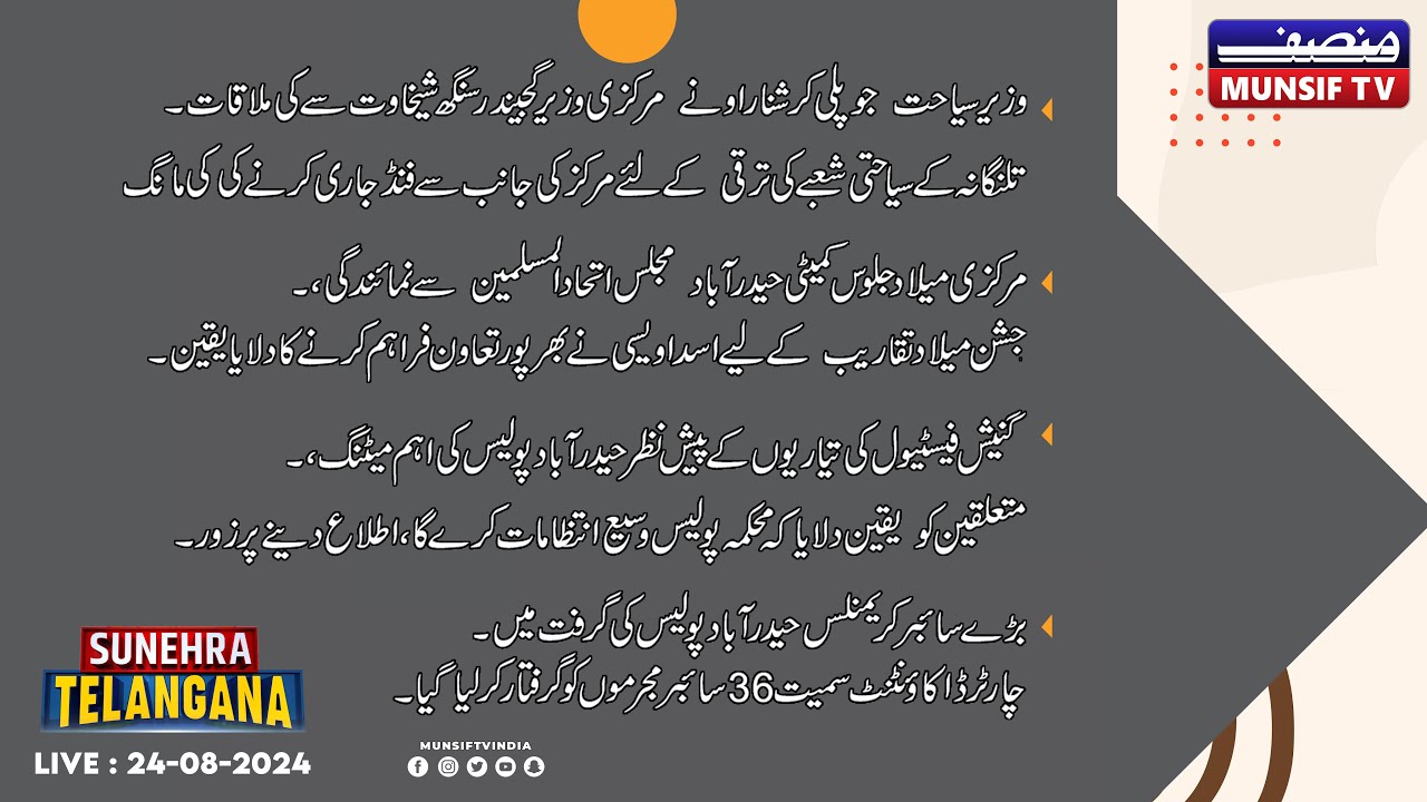 SUNHERA TELANGANA NEWS: Latest Updates and Cultural Perspectives.24-08 ...