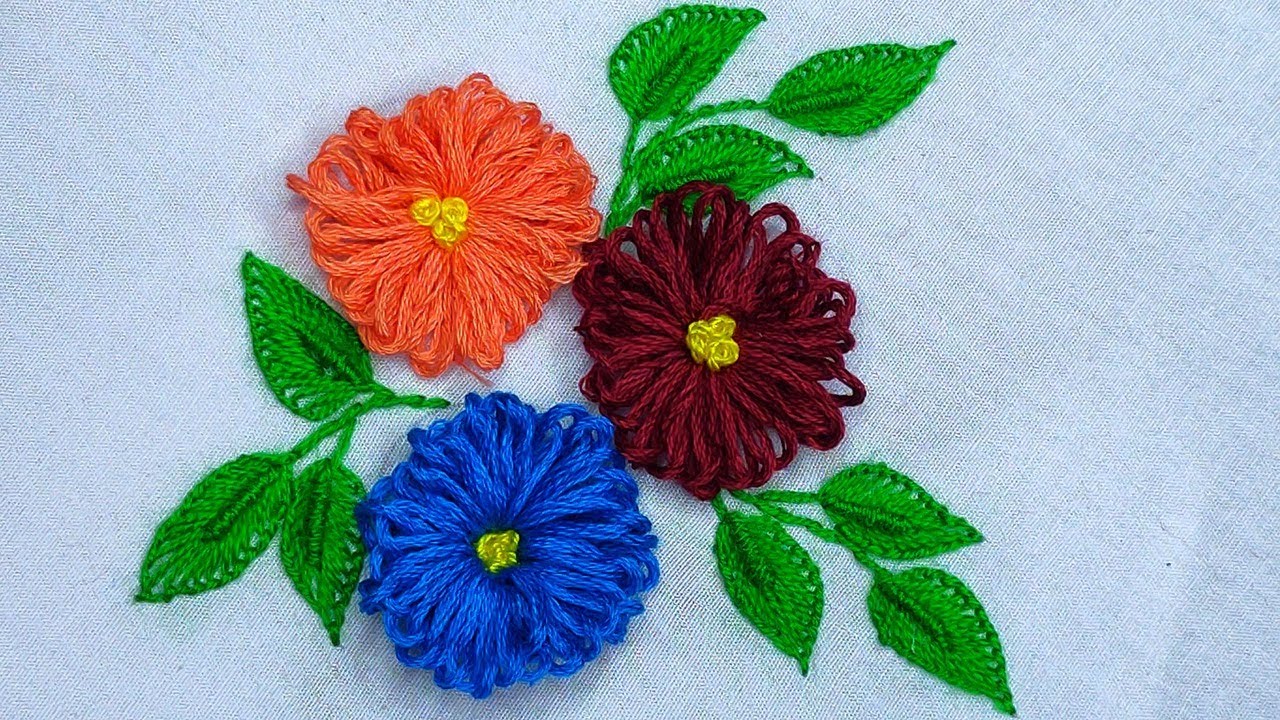 Pretty 3D Flower Embroidery Design by Hand | Stitch Embroidery Designs ...