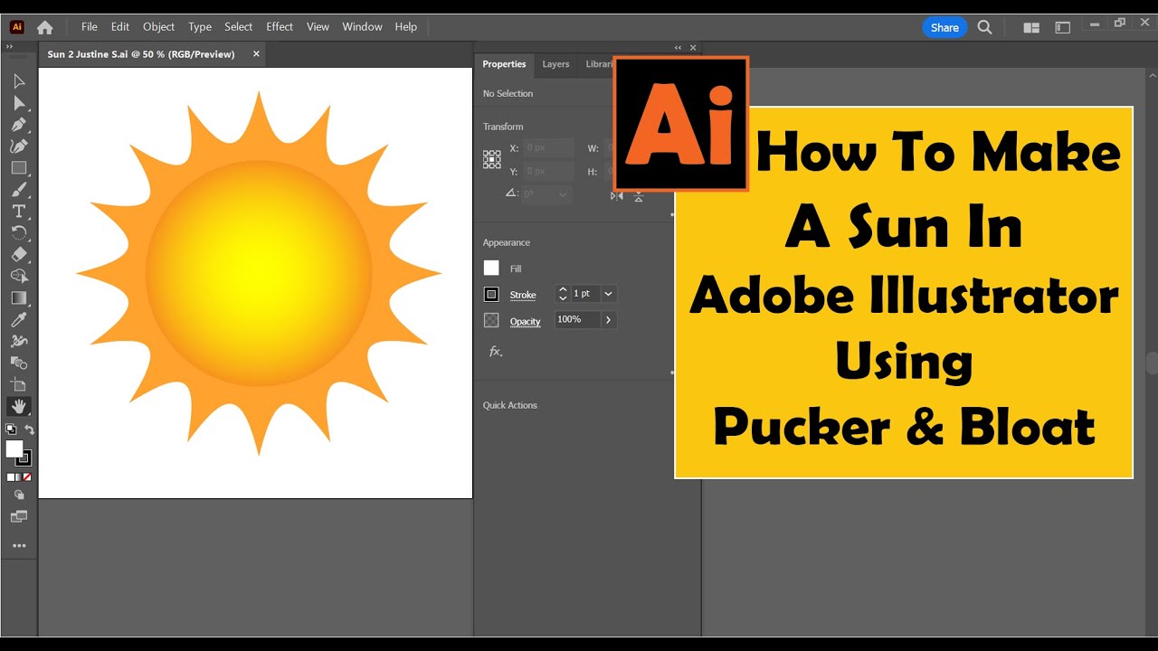 How to Make a Sun In Adobe Illustrator Using Pucker and Bloat - YouTube