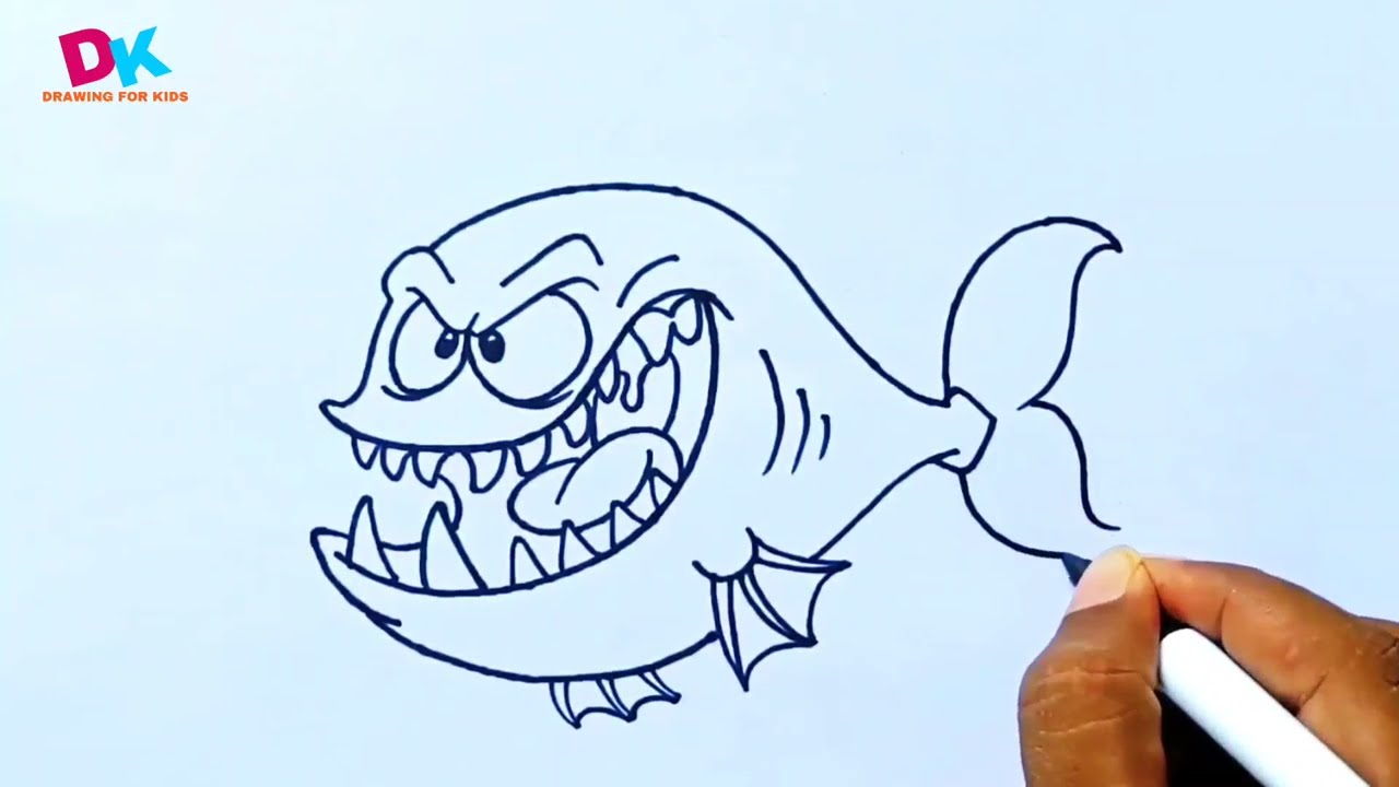 Cartoon Piranha Fish Easy drawing |step by step |color |for kids - YouTube