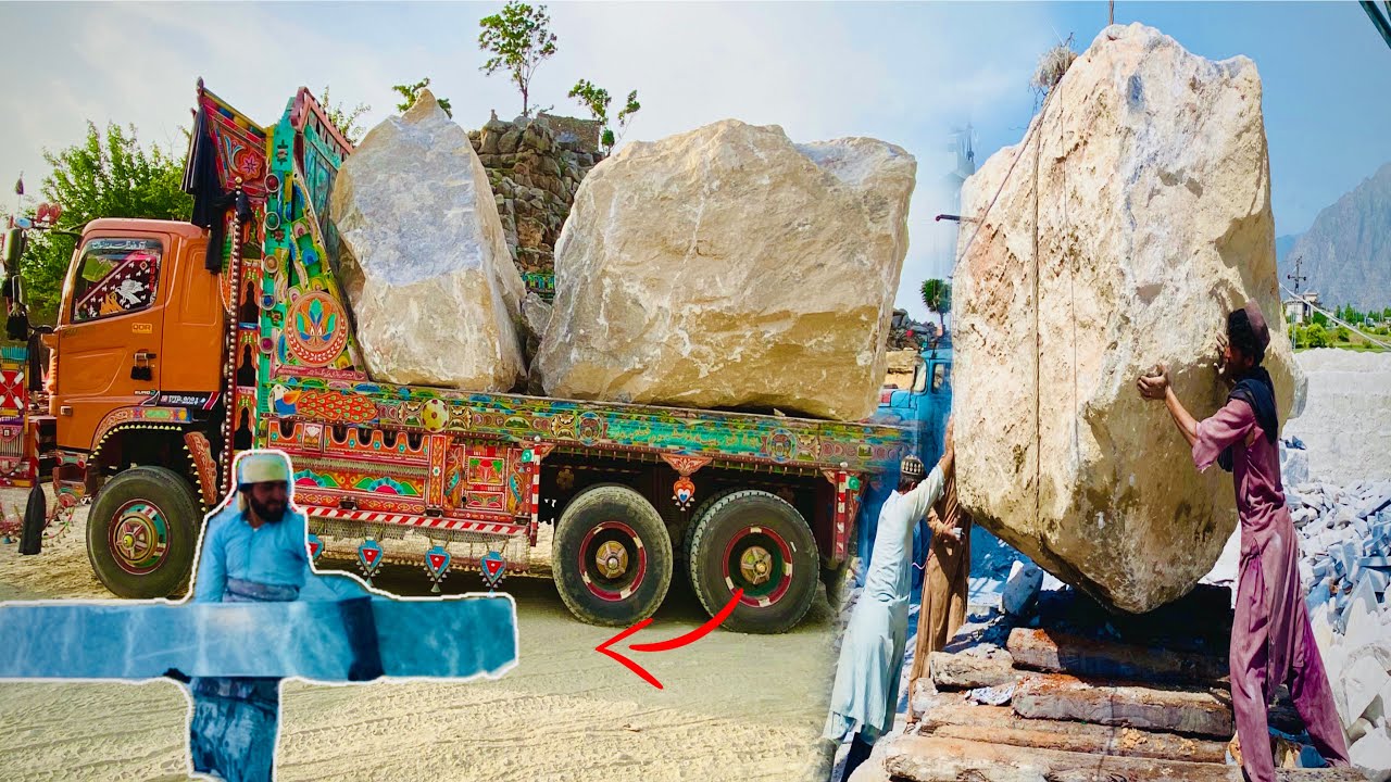 Most Incredible Process Of Huge Truck Unloading Stone From Marble In ...