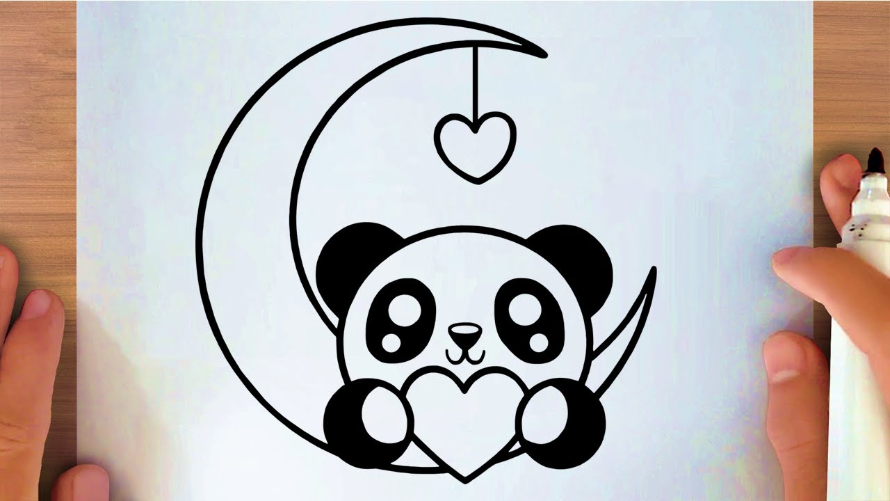 HOW TO DRAW A CUTE PANDA AND MOON - YouTube