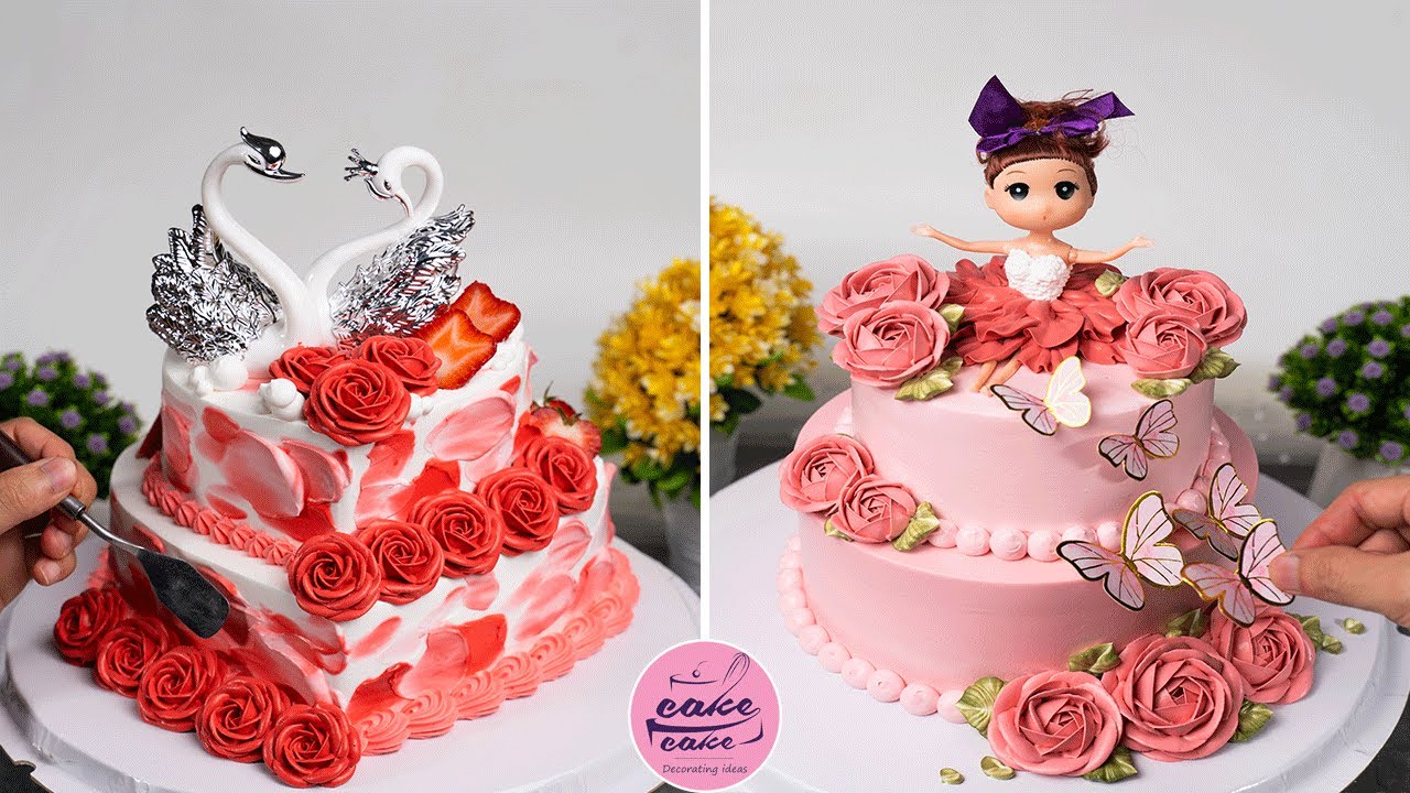 Double Cake Design For Baby Girl | Anniversary Cake Design Tutorials ...