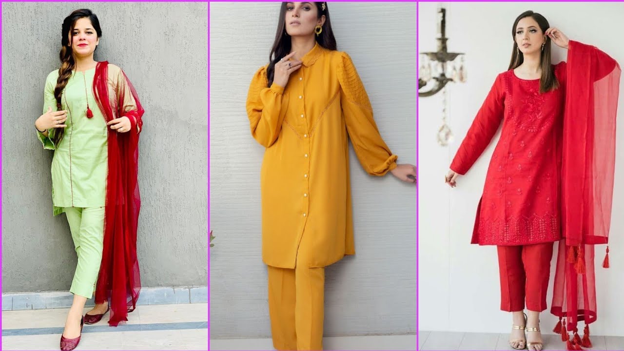 VERY STYLISH ONE COLOUR DRESS DESIGNS |CONTRAST DUPPTA DESIGN |SW ...