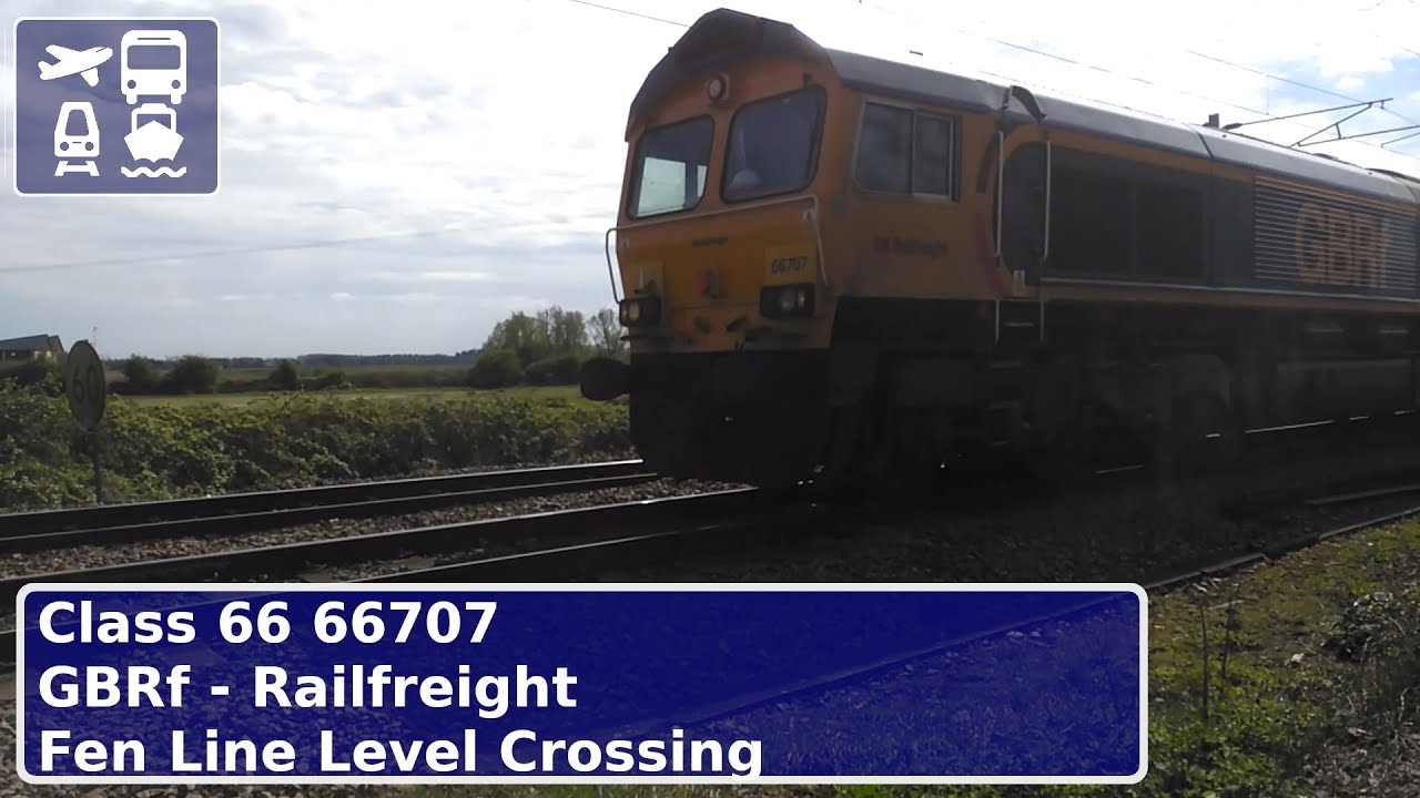 Class 66 66707 GBRf Railfreight Fen Line Ely Kiln Lane Level Crossing ...