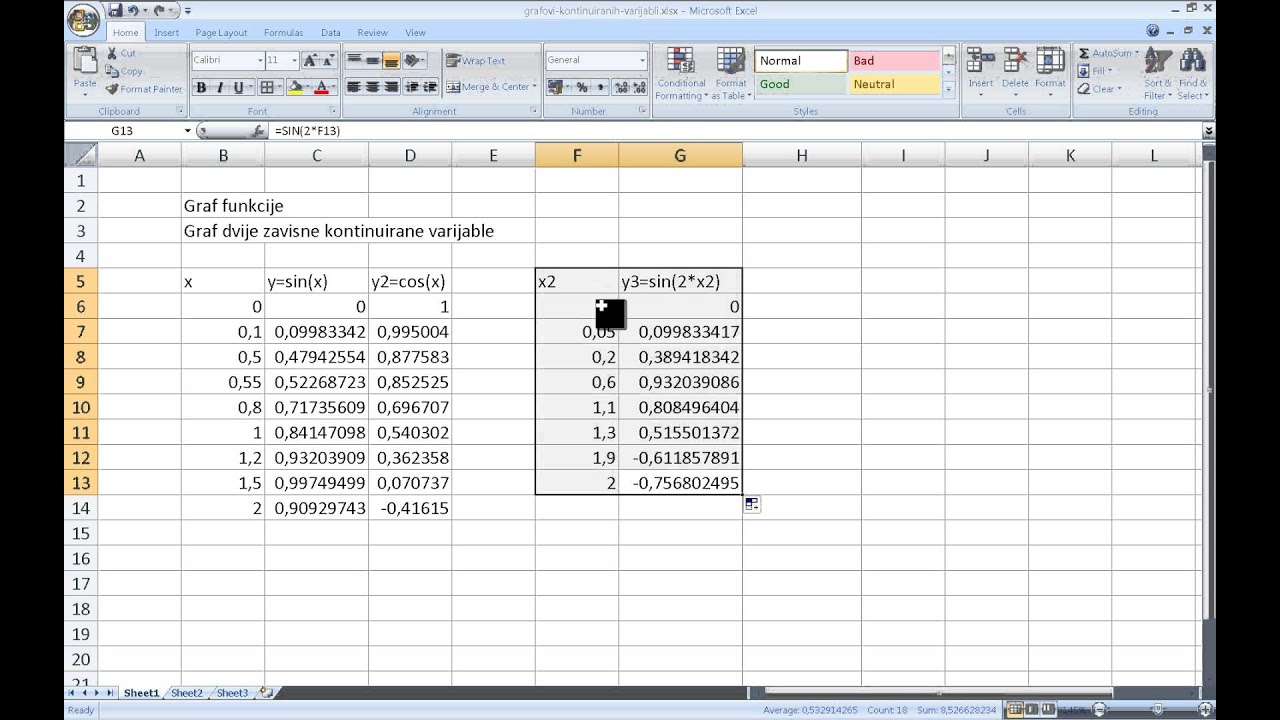 Excel 13 - Grafovi kontinuiranih varijabli - dodavanje novih krivulja ...